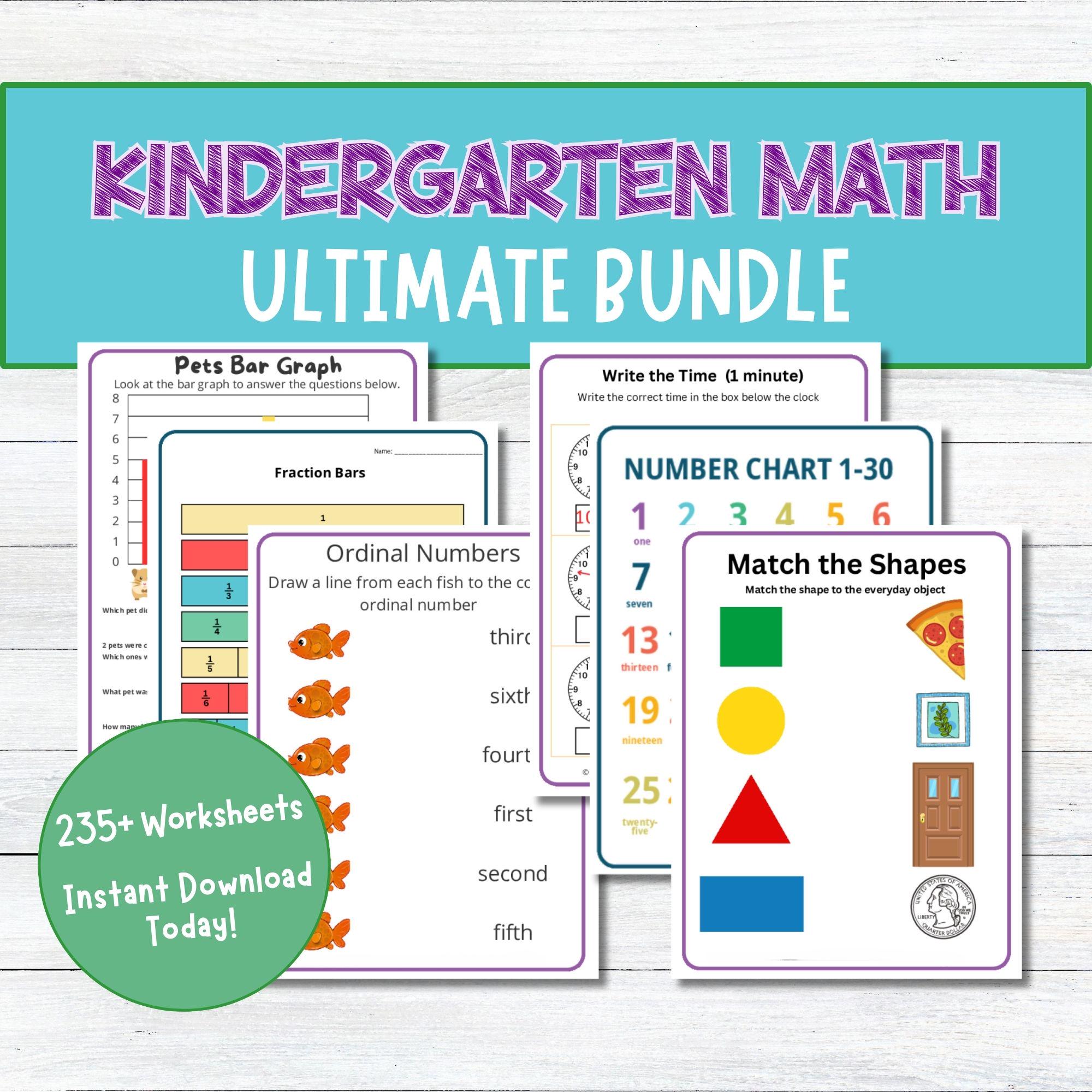 Kindergarten Math Activity Worksheet Bundle Summer Learning Packet 1st ...
