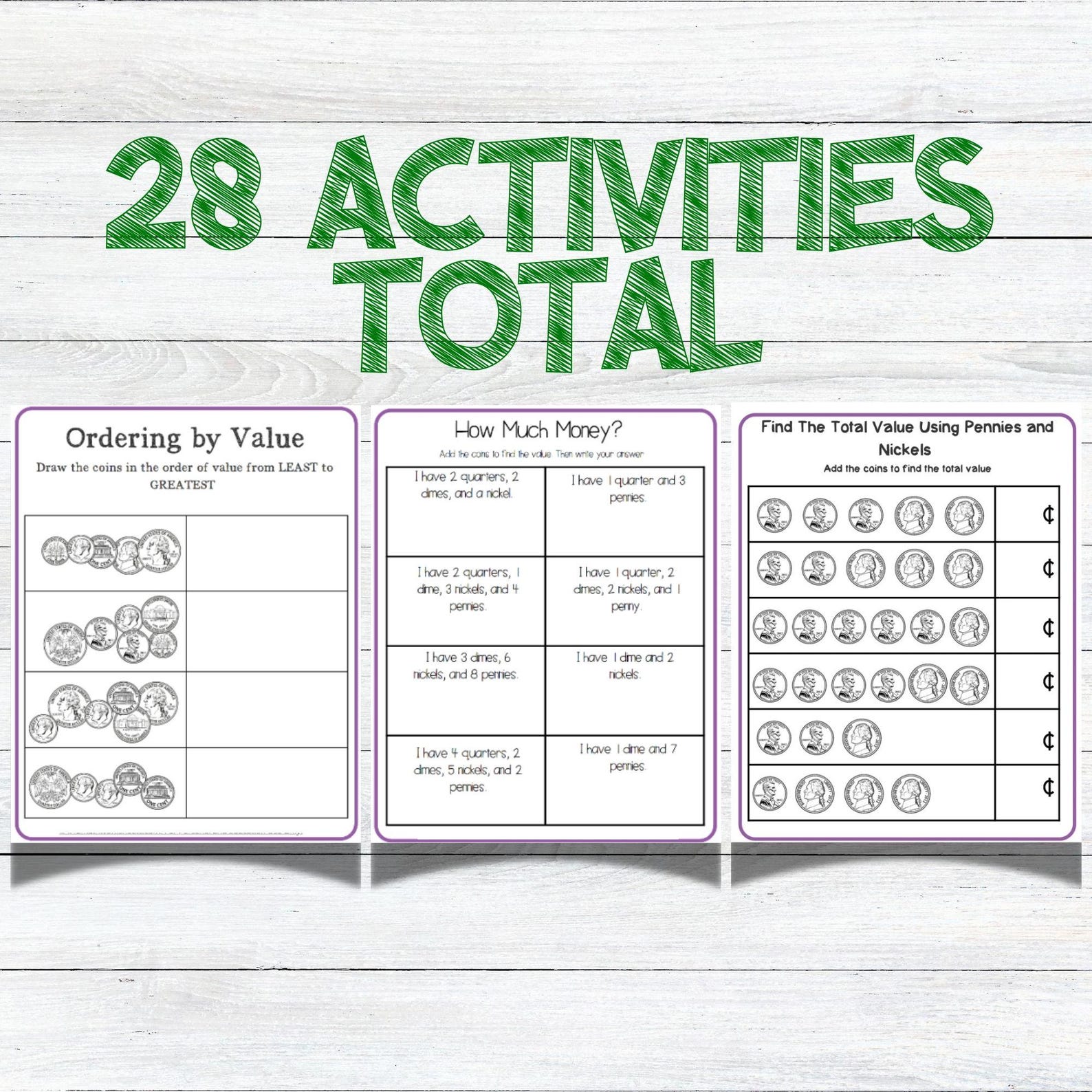 1st-2nd Grade Money Counting Activities | Print & Go Worksheets - Etsy