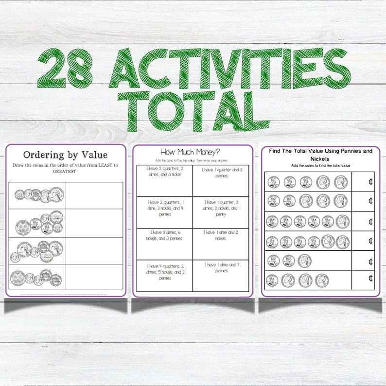 1st-2nd Grade Money Counting Activities | Print & Go Worksheets - Etsy
