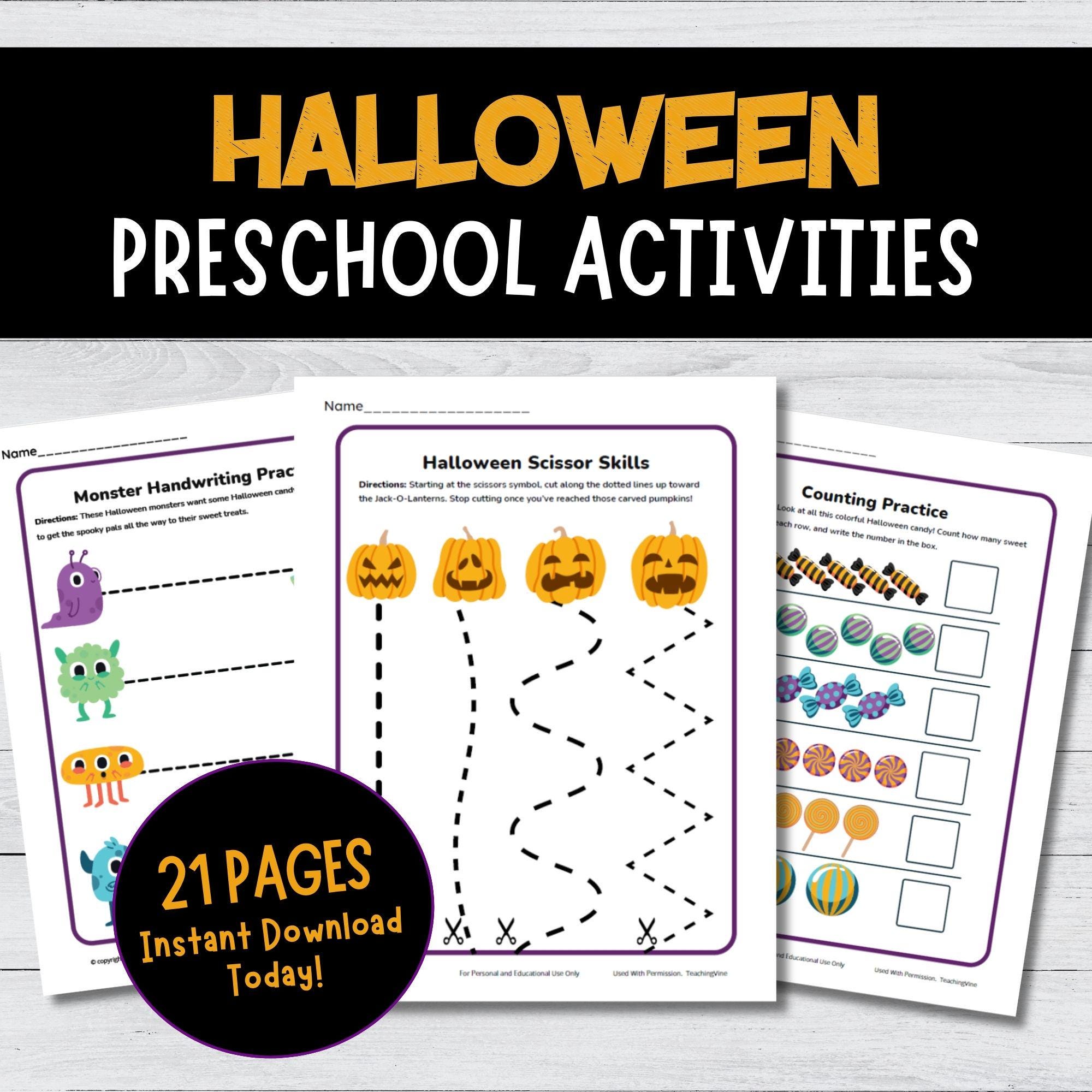 Preschool Halloween Printable Worksheet Activity Bundle for Kids Fun ...