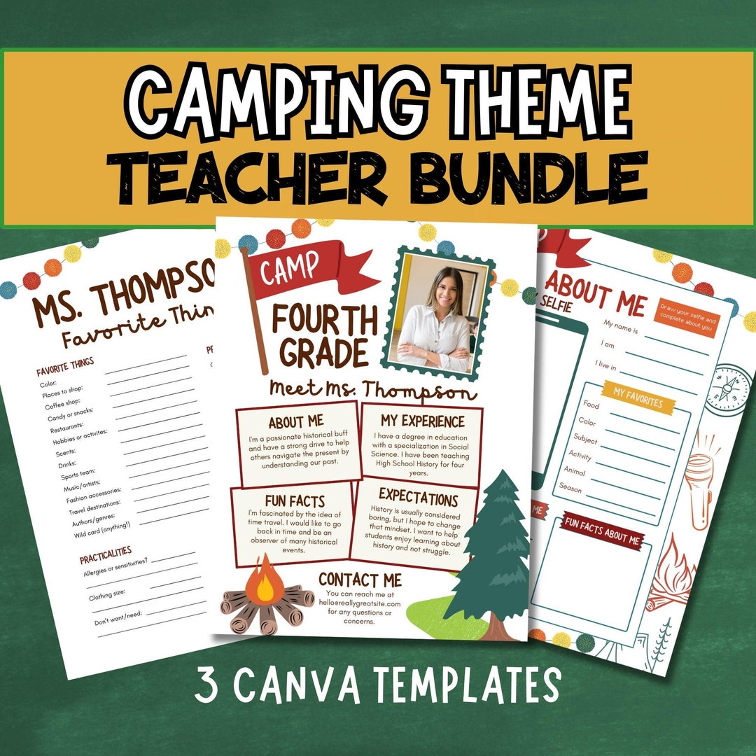 Camping Theme Teacher Printable Bundle Meet the Teacher Canva Template ...