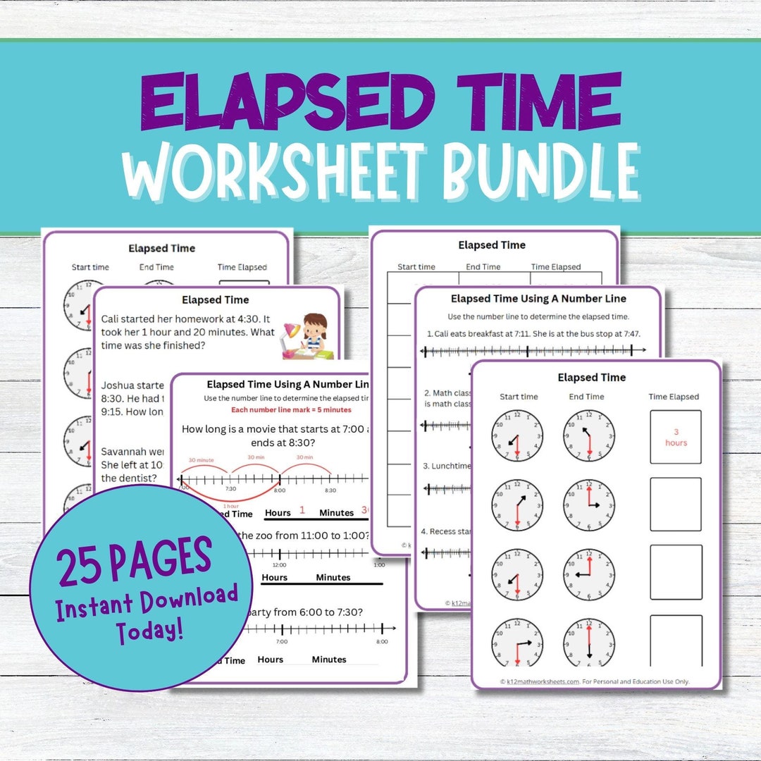 Elapsed Telling Time Worksheet Bundle 3rd 4th 5th Grade Learn to Tell ...