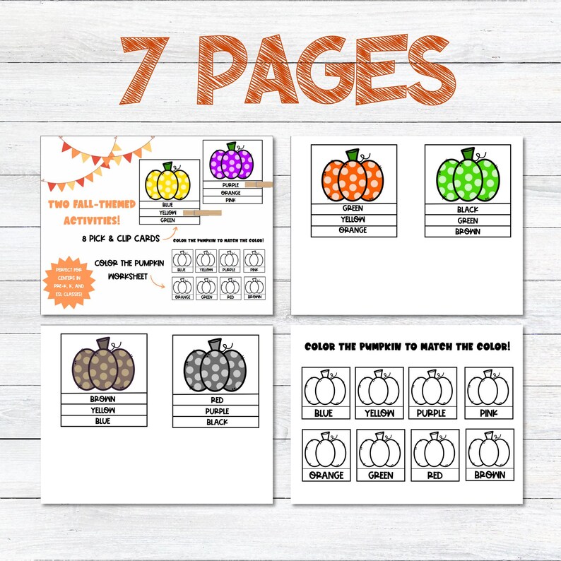 Color Matching Activity for Kids With Pumpkins Printable Fall Theme ...