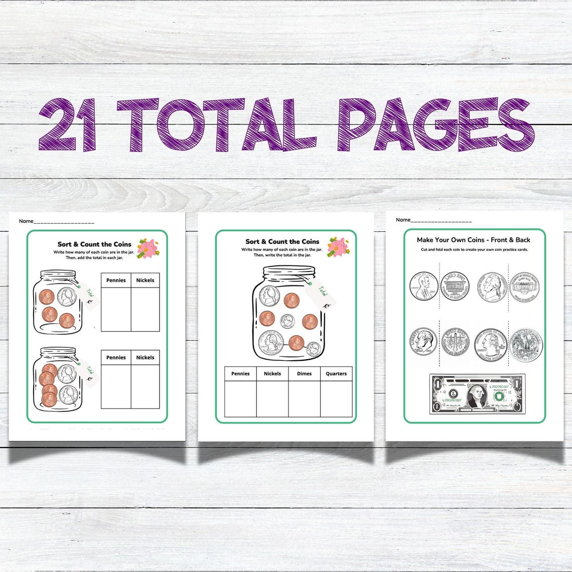 1st-2nd Grade Counting Coins Activities | Print & Go Worksheets - Etsy