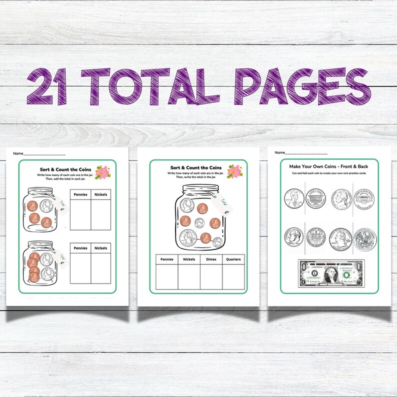 1st-2nd Grade Counting Coins Activities | Print & Go Worksheets - Etsy ...
