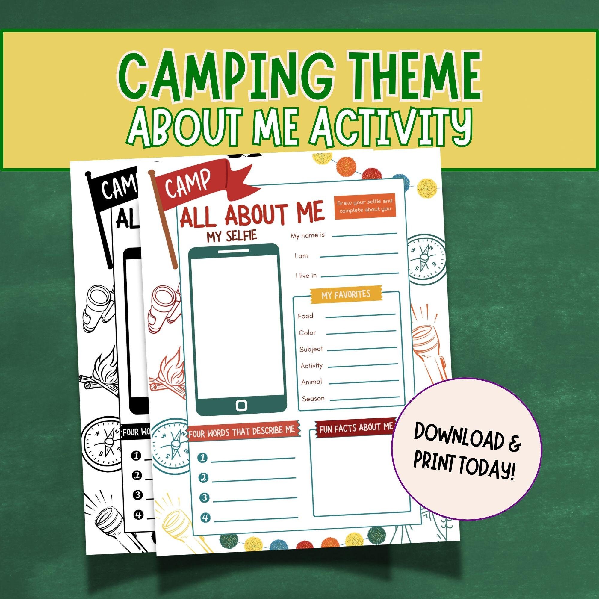 Camping Theme All About Me Printable Activity Teacher First Day of ...