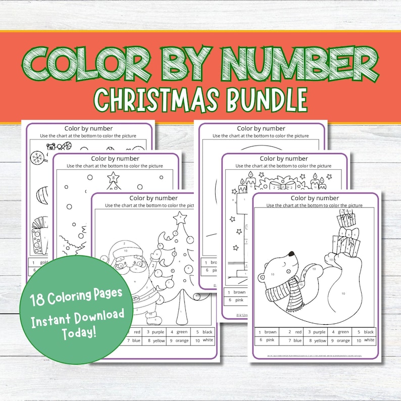 Christmas Color by Number Printable Math Activity for Kindergarten 1st ...