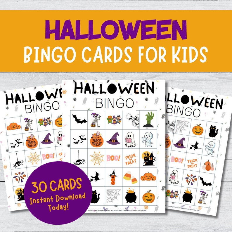 Halloween Bingo Cards for Kids Printable Fun Halloween Party Classroom ...
