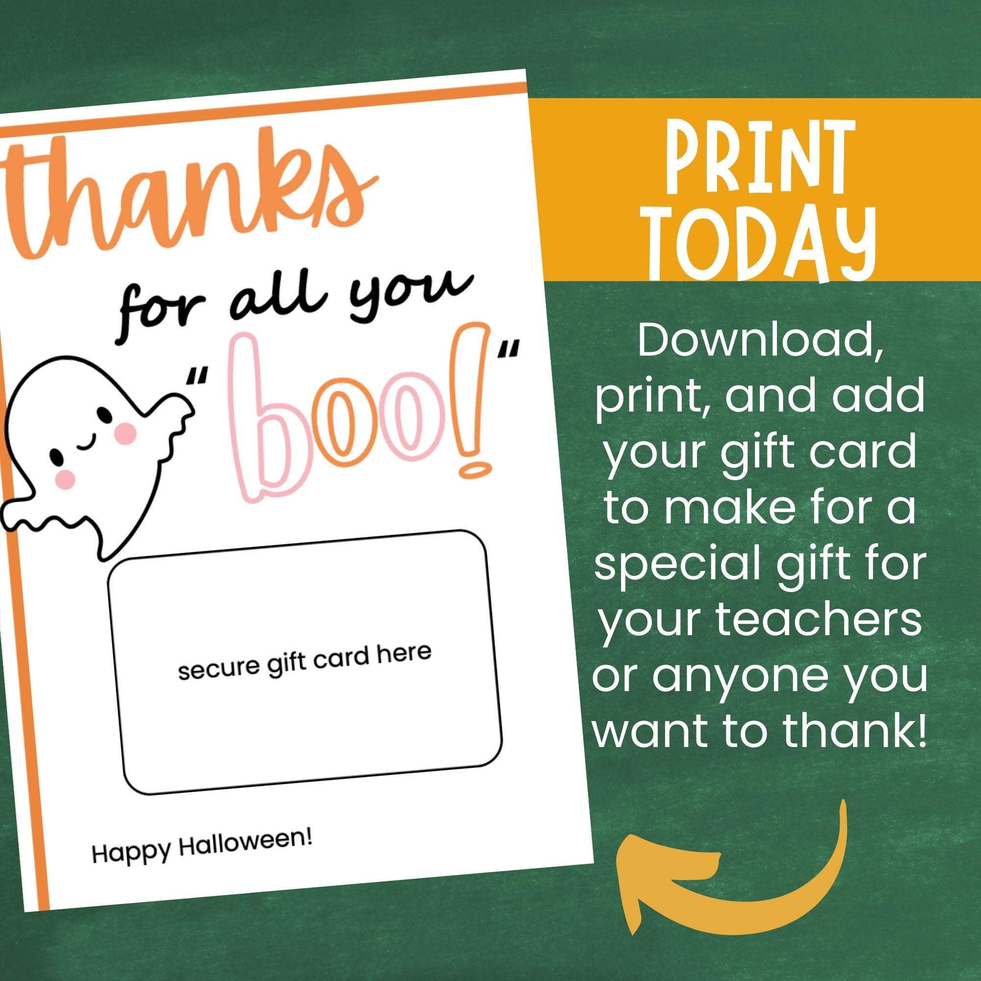 Printable Halloween Theme Gift Card Holder Printable Gift for Teacher ...