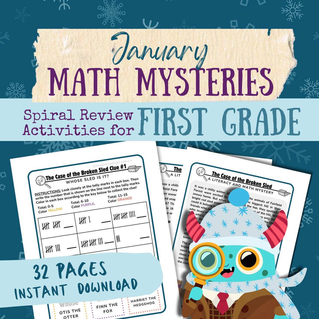 January 1st Grade Math Mysteries Winter Printable Worksheet Bundle for ...