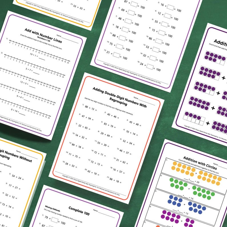 Double Digit Addition Math Worksheet Bundle Second Third Grade Math ...