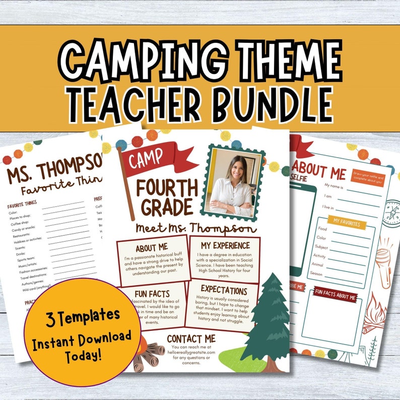 Camping Theme Teacher Printable Bundle Meet the Teacher Canva Template ...