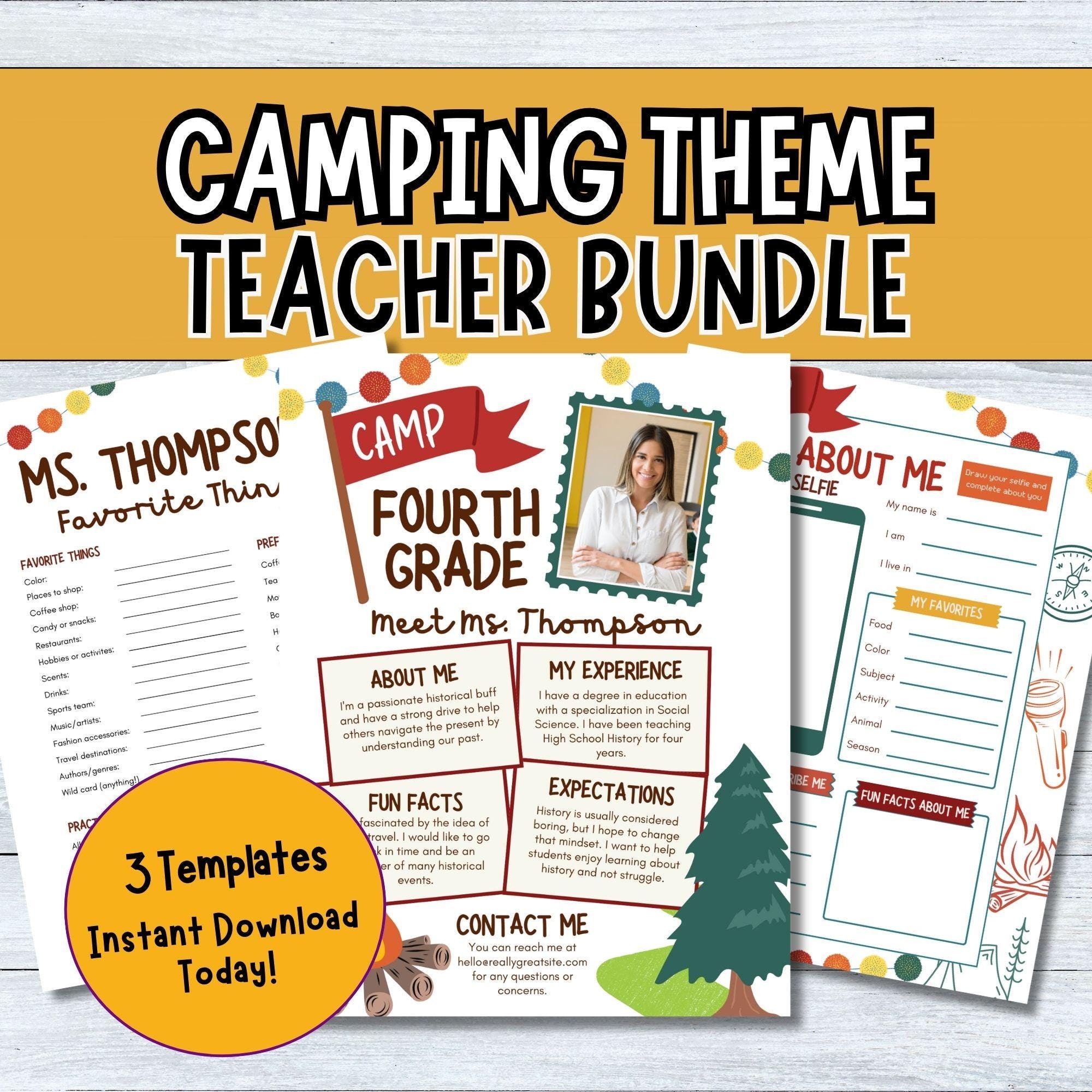 Camping Theme Teacher Printable Bundle Meet the Teacher Canva Template ...