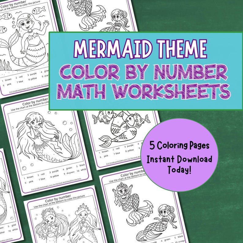 Mermaid Color by Number Printable Math Activities Kindergarten 1st 2nd ...