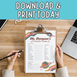 Space Theme Teacher Favorites Survey | Back to School Template - Etsy