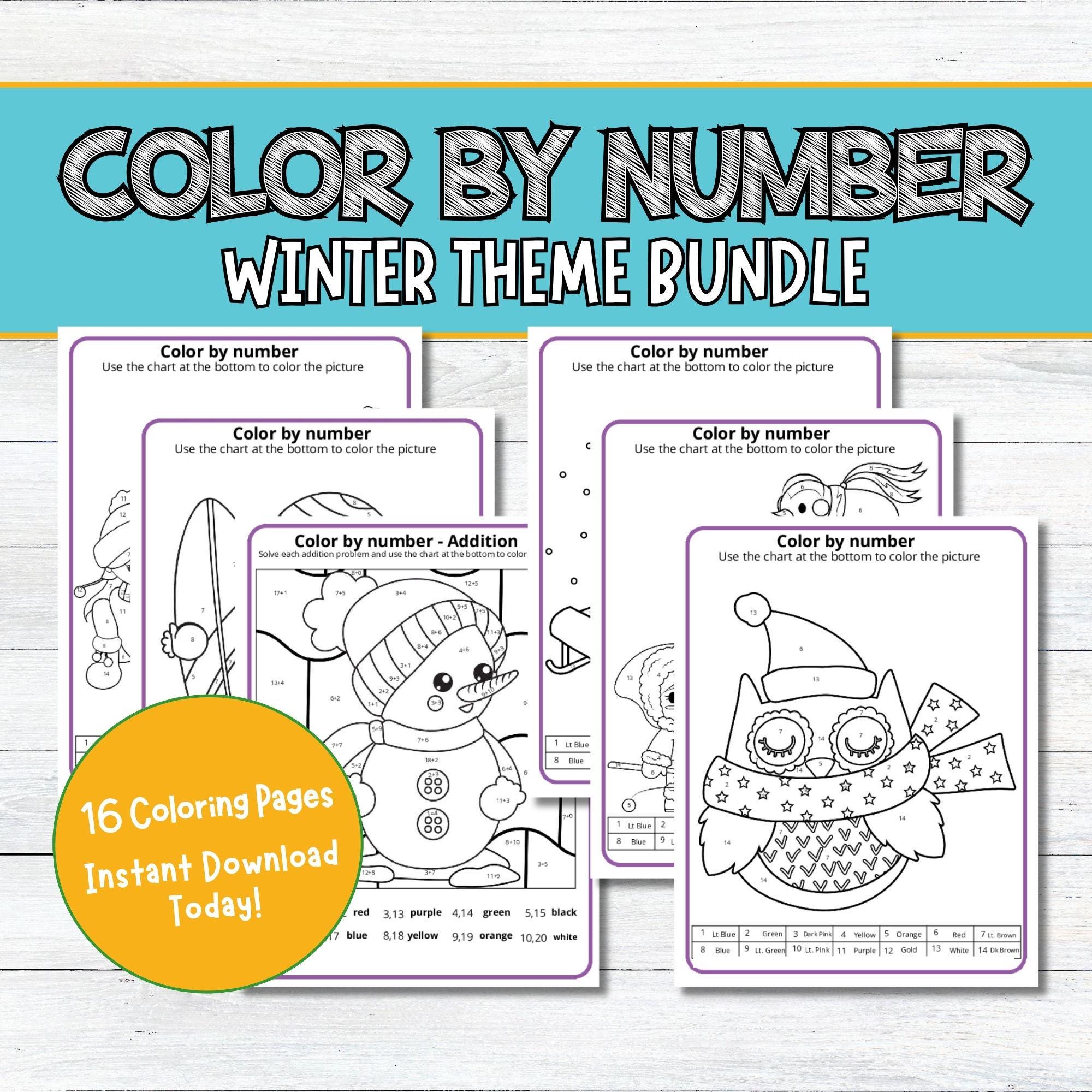 Winter Theme Color by Number Printable Math Activity for Kindergarten ...