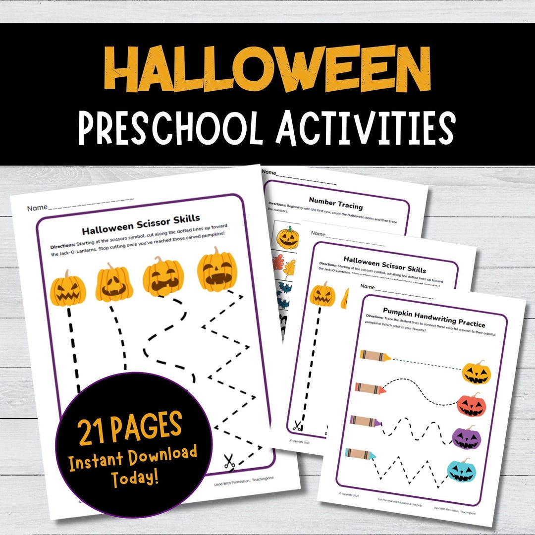 Preschool Halloween Printable Worksheet Activity Bundle for Kids Fun ...