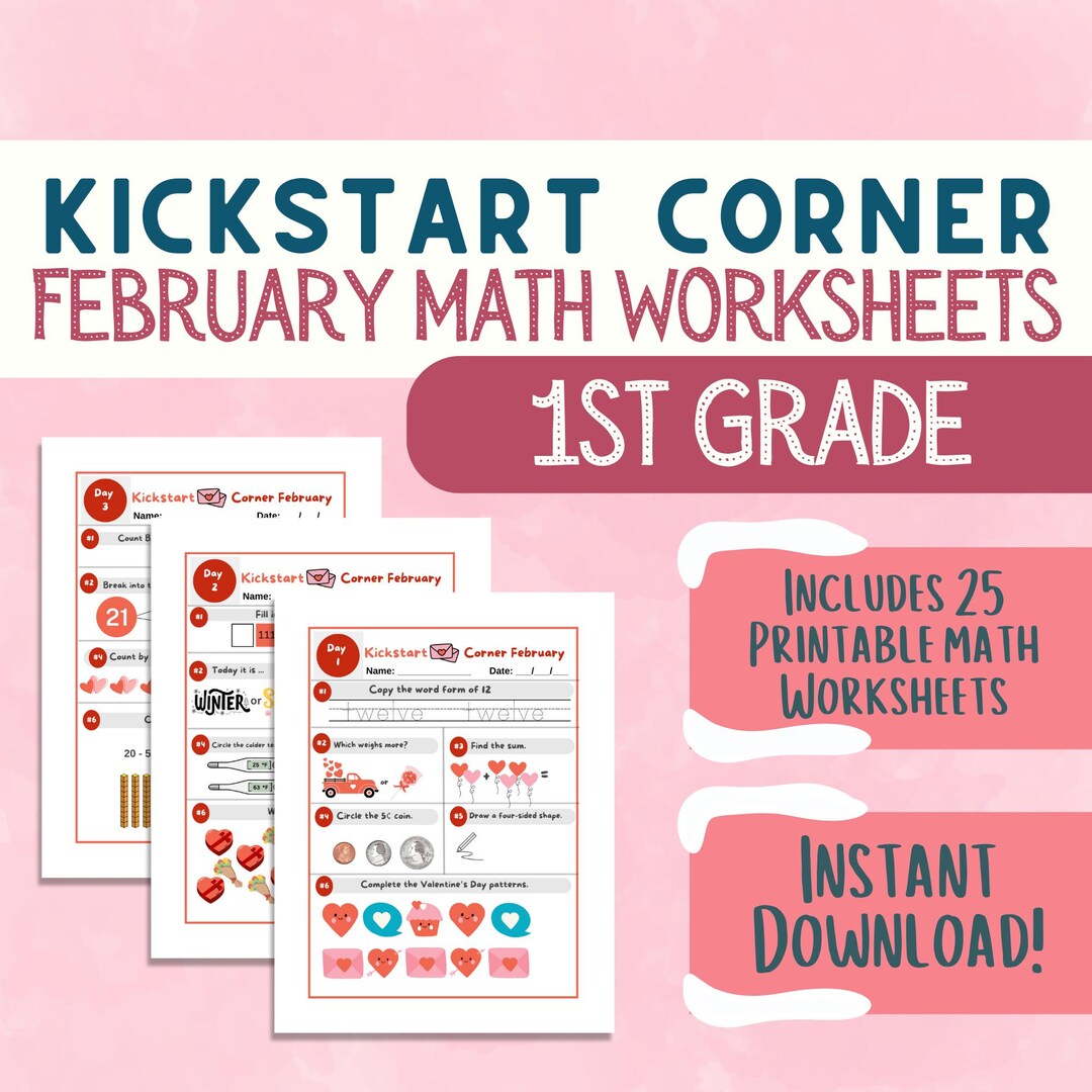 1st Grade February Math Activities | Print & Go Worksheets - Etsy