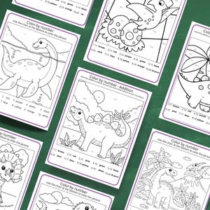 Dinosaur Color by Number Printable Math Activities for Kindergarten 1st ...