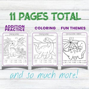 Dinosaur Color by Number Printable Math Activities for Kindergarten 1st ...