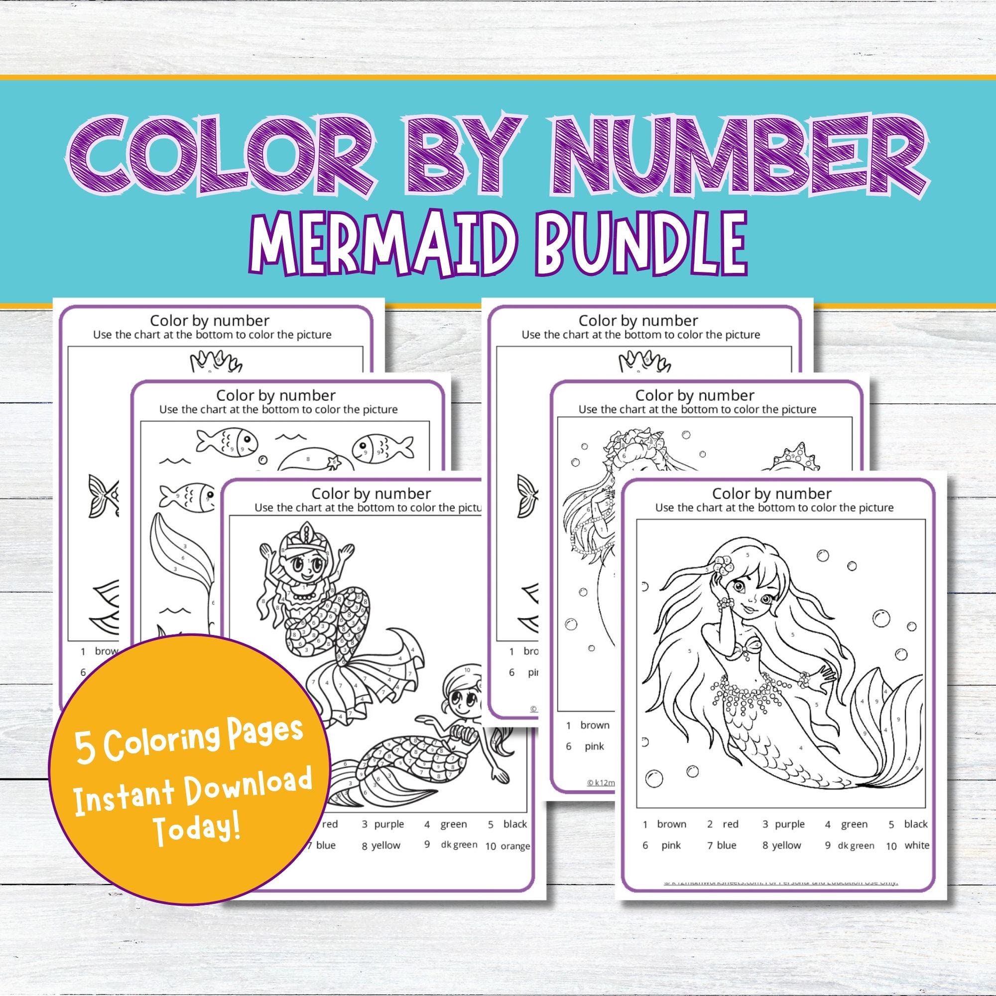 Mermaid Color by Number Printable Math Activities Kindergarten 1st 2nd ...