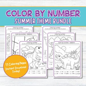 Dinosaur Color by Number Printable Math Activities for Kindergarten 1st ...