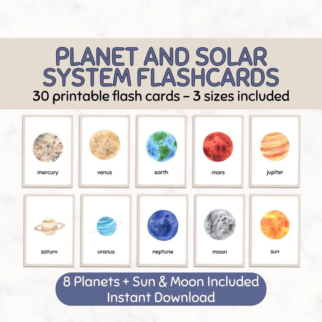 Planet Flashcards for Kids | Solar System Printable | Montessori Space ...