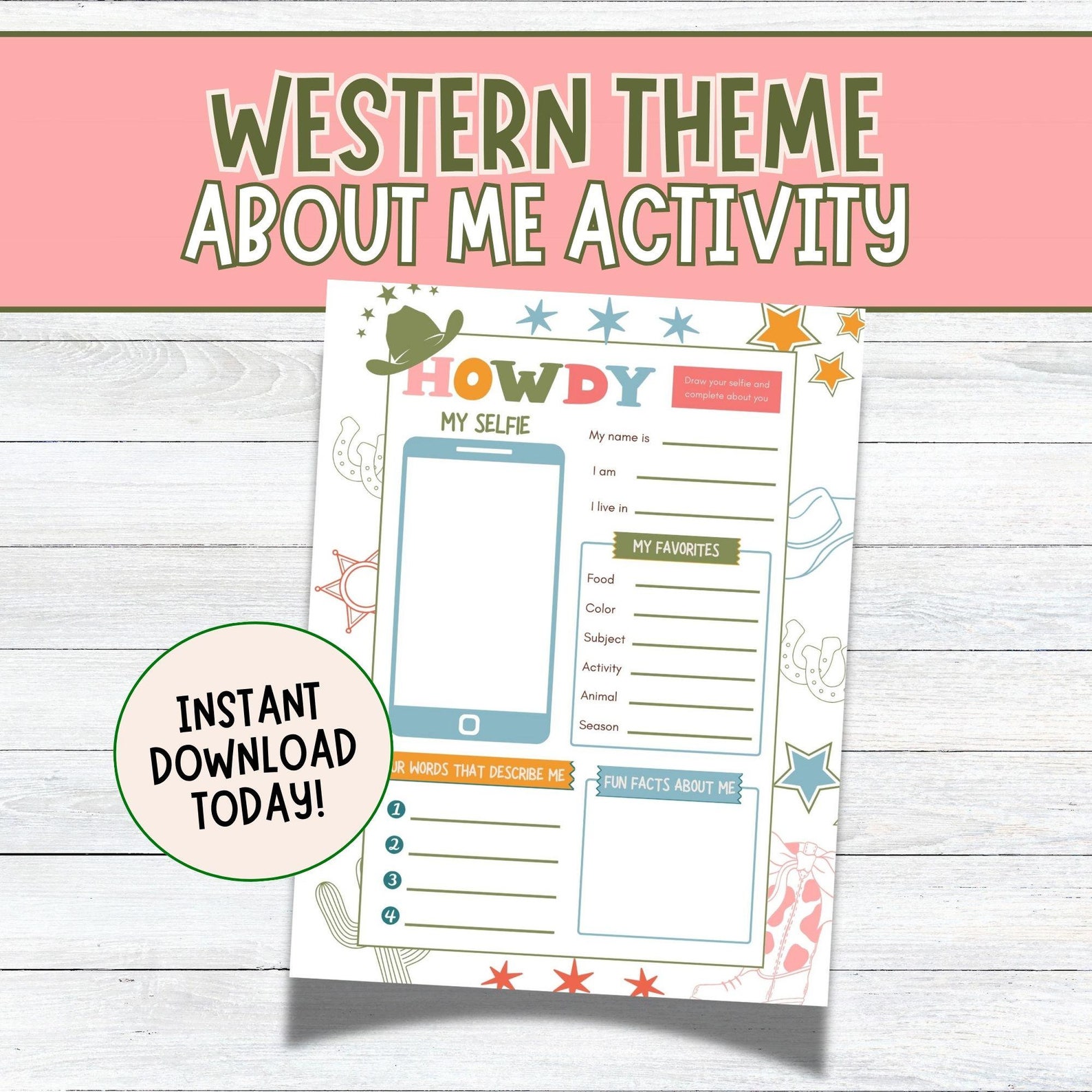 Western Theme All About Me Printable Activity Teacher First Day of ...