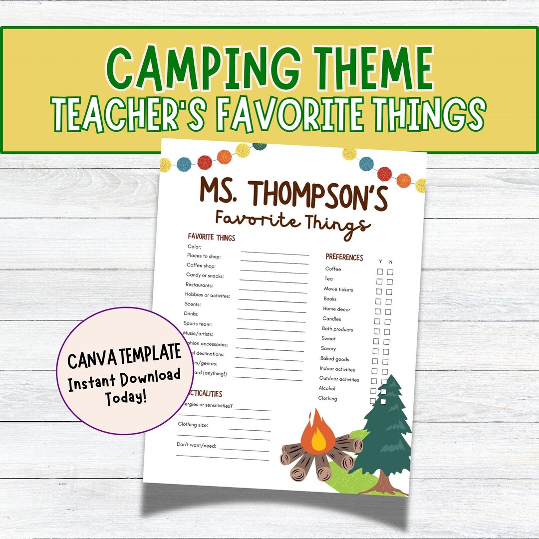 Camping Teacher Survey Template | Teacher Appreciation Form - Etsy