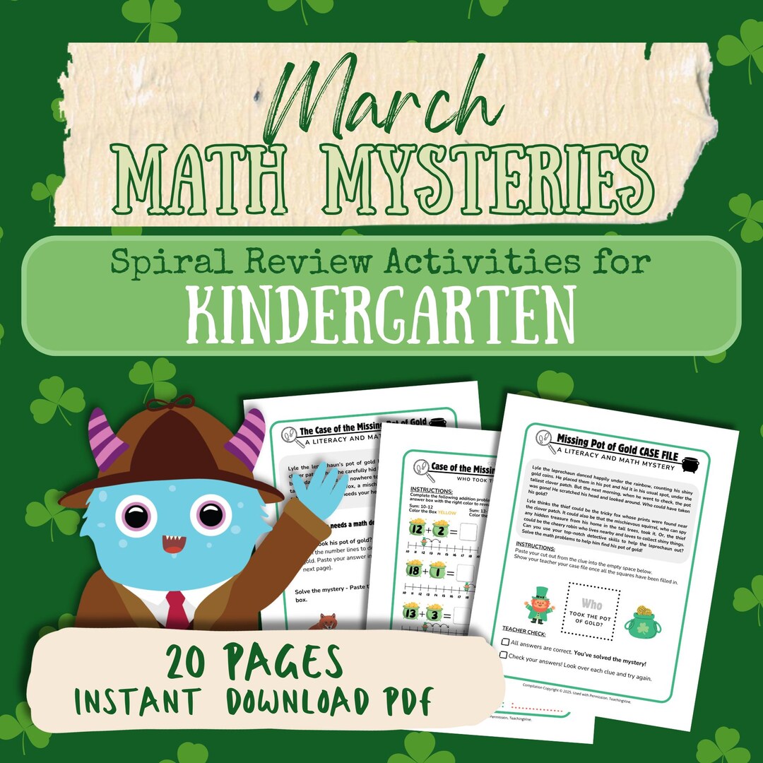 Kindergarten Math Activity - March Math Mystery, St Patrick's Day Theme ...