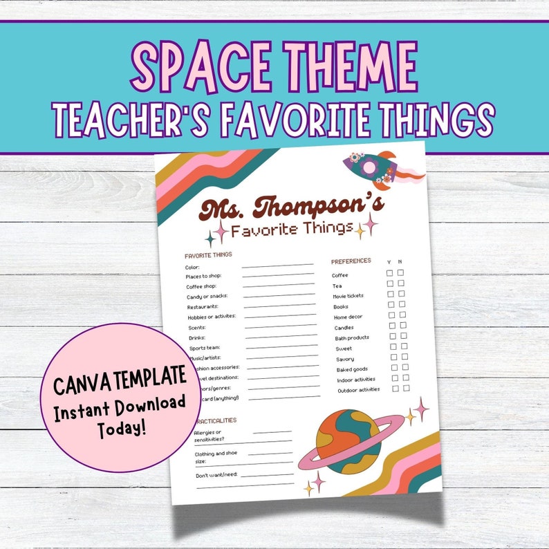 Space Theme Teacher Favorites Survey | Canva Template - Etsy