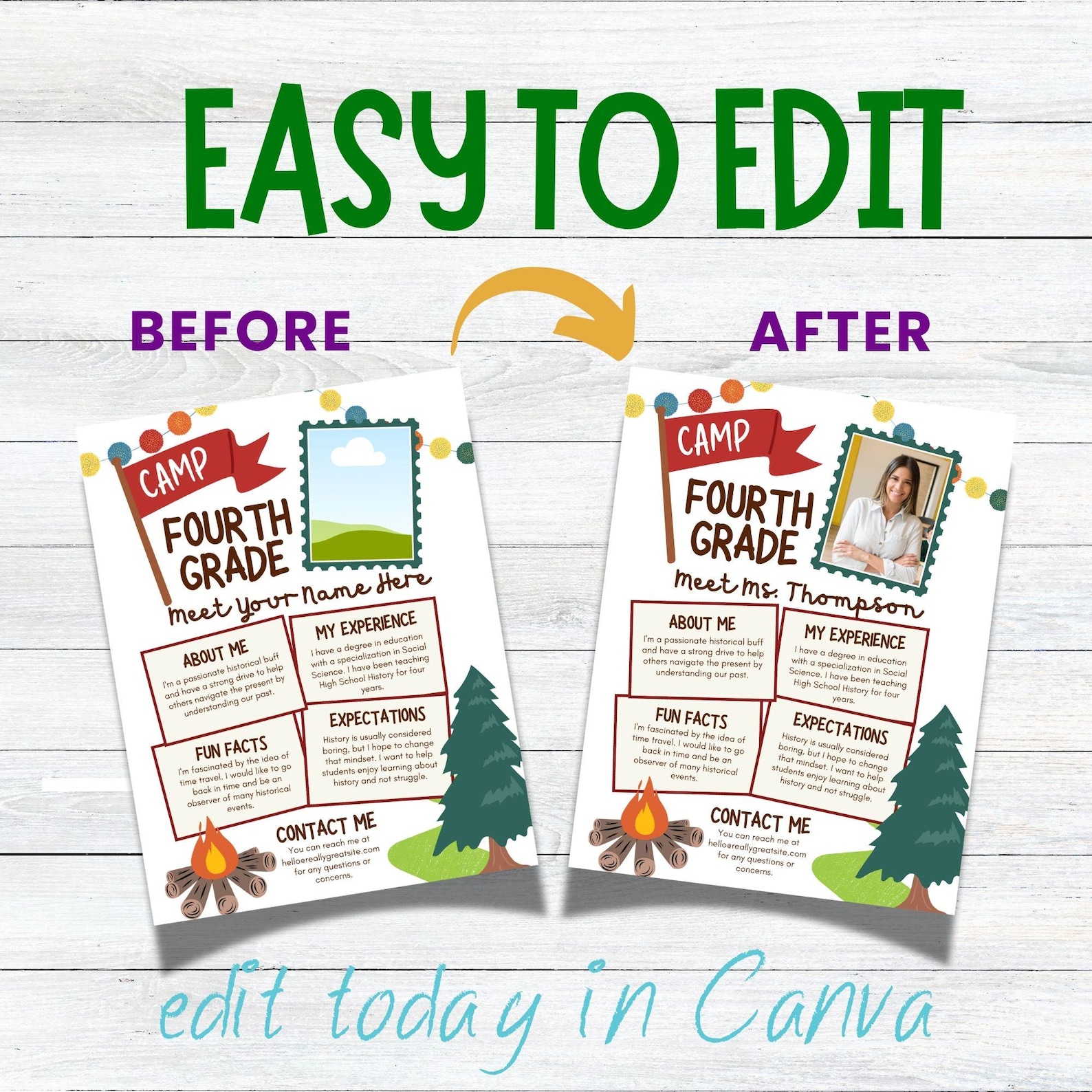 Meet the Teacher Camping Template | Creative Projects - Etsy