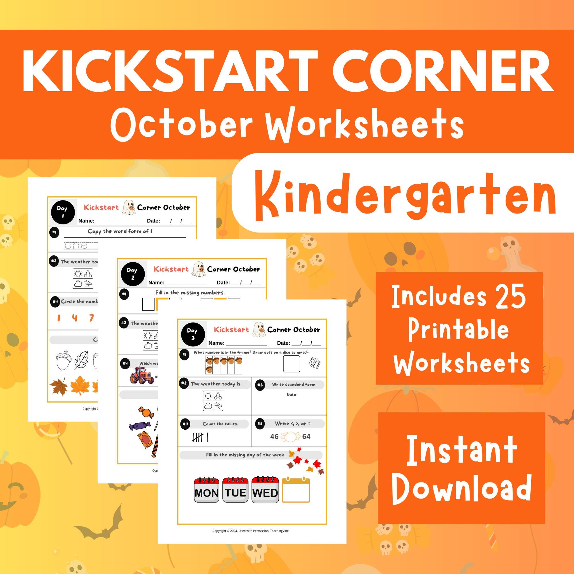 Kindergarten October Math Activities | Print & Go Worksheets - Etsy