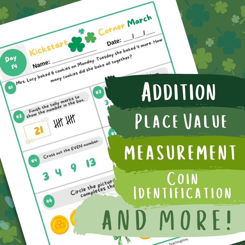 25 1st Grade Math Worksheets for March - Kickstart Corner, St Patrick's ...