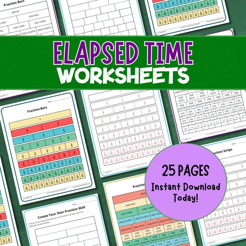Elapsed Telling Time Worksheet Bundle 3rd 4th 5th Grade Learn to Tell ...