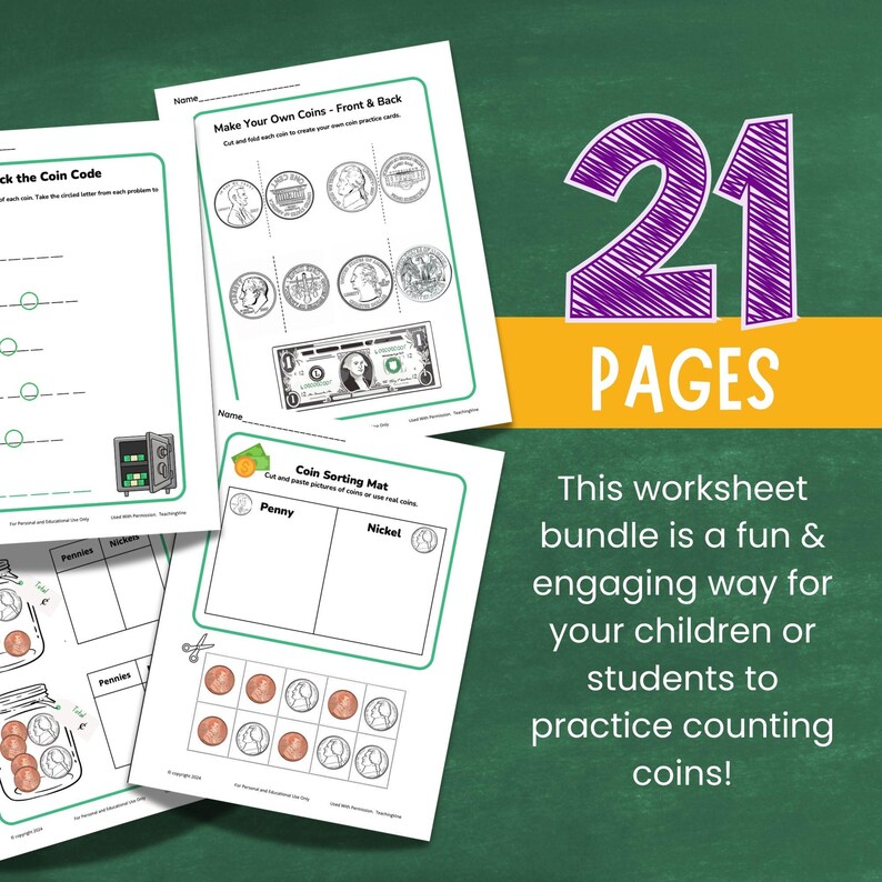 1st-2nd Grade Counting Coins Activities | Print & Go Worksheets - Etsy