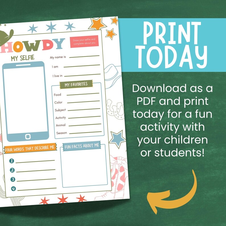 Western Theme All About Me Printable Activity Teacher First Day of ...