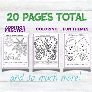 Summer Color by Number Printable Math Activities Kindergarten 1st 2nd ...