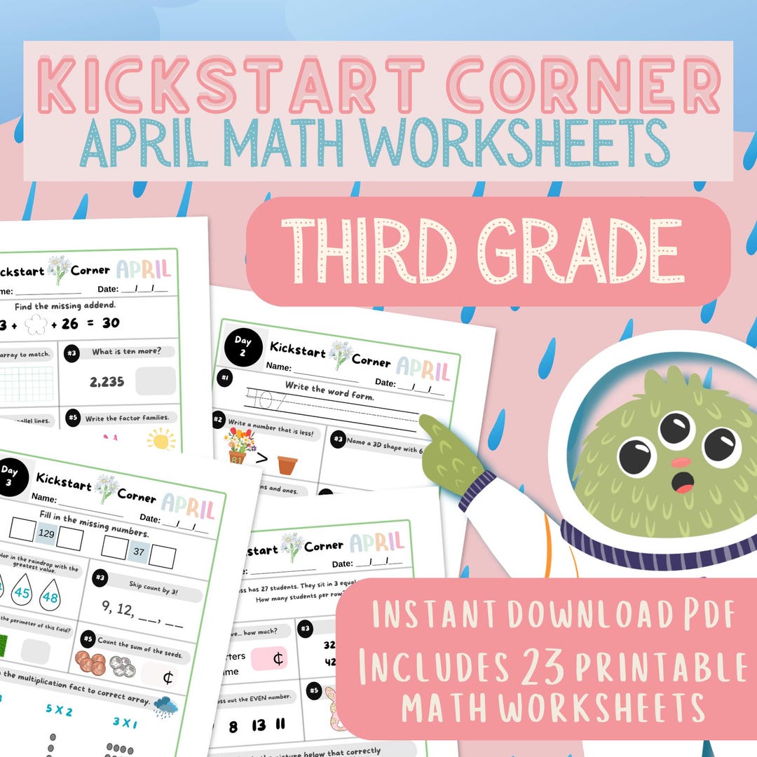 25 3rd Grade Math Worksheets for April - Kickstart Corner, Printable ...