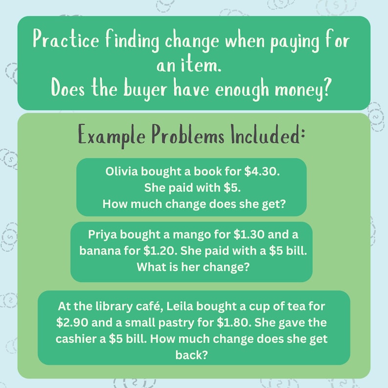 Finding Change Math Activity for 3rd Grade, Counting Money Activity ...