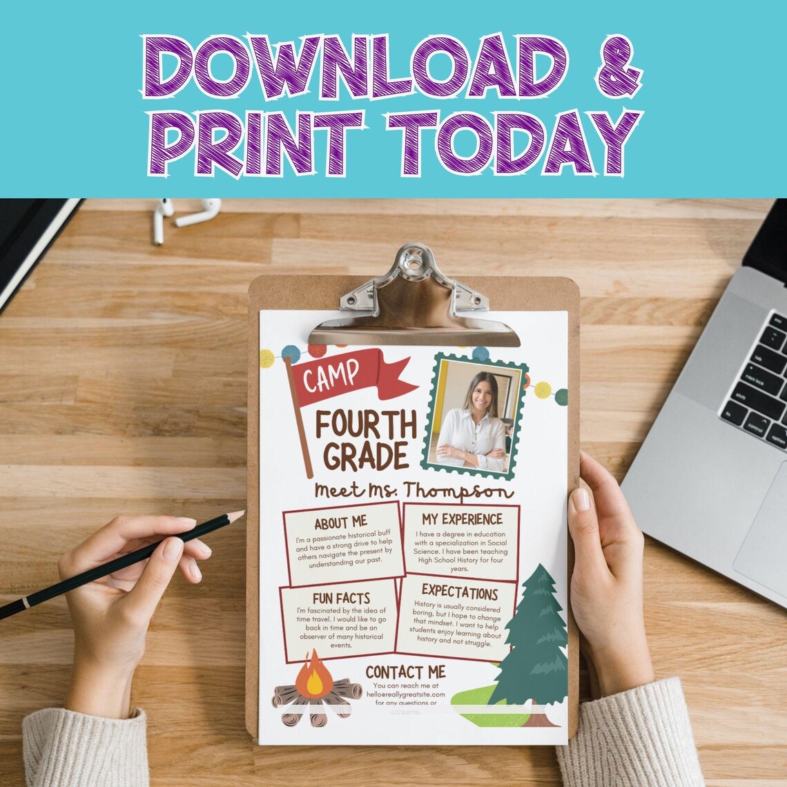 Camping Theme Teacher Printable Bundle Meet the Teacher Canva Template ...