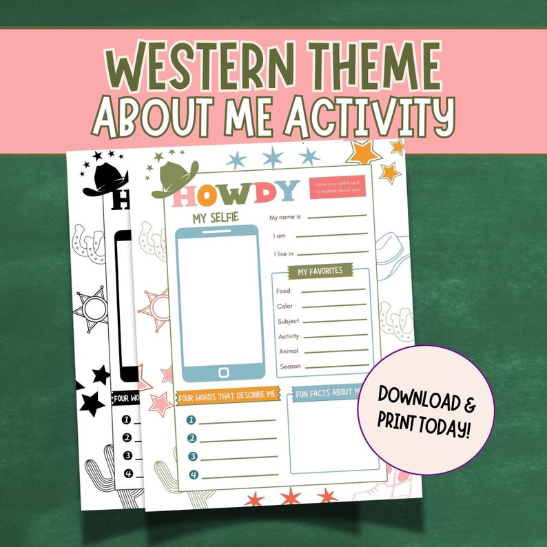Western Theme All About Me Printable Activity Teacher First Day of ...