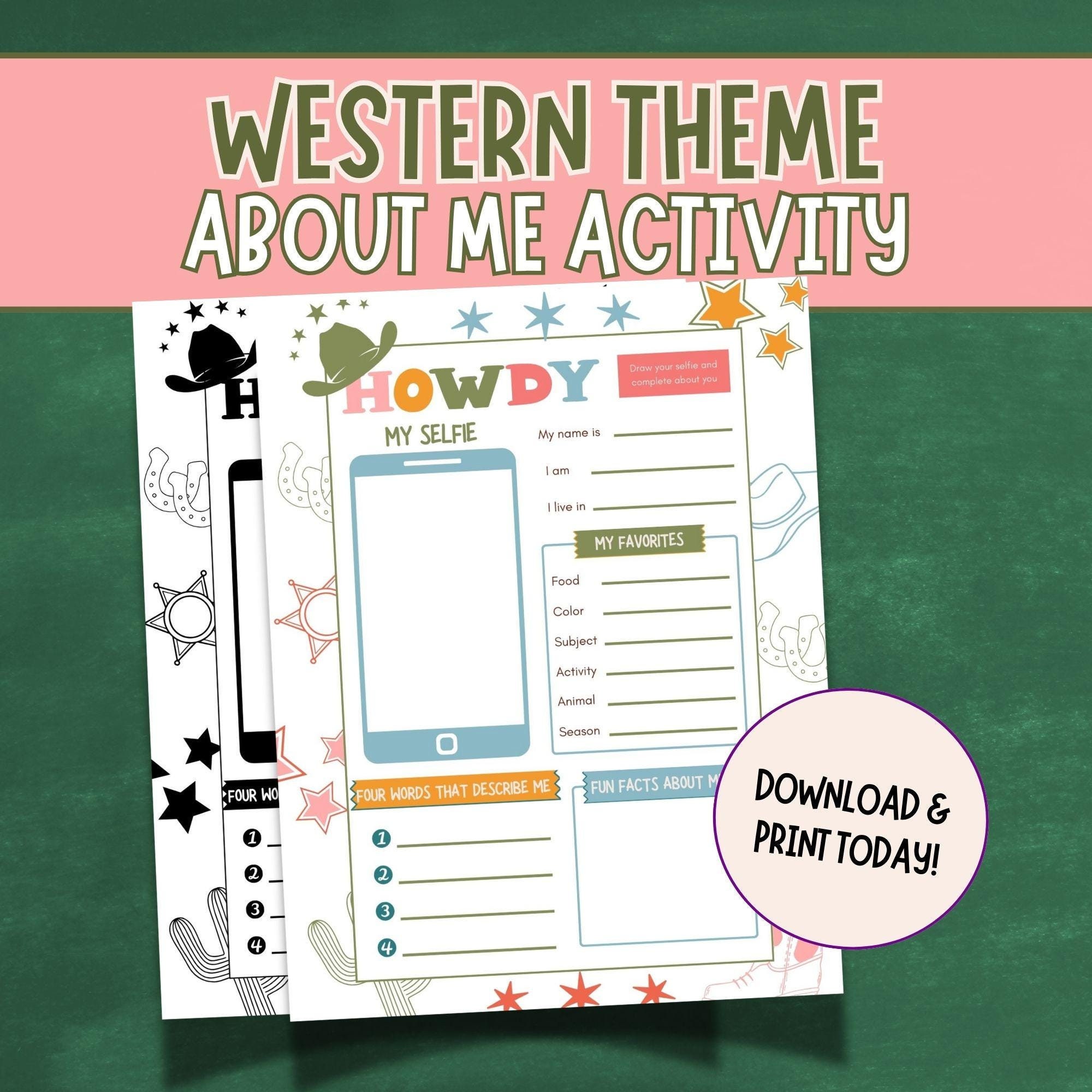 Western Theme All About Me Printable Activity Teacher First Day of ...