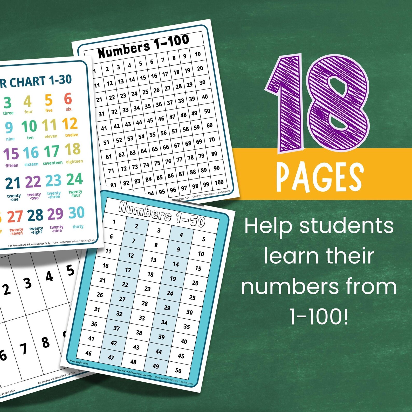 Prek-2nd Grade Number Chart Posters | Creative Projects - Etsy