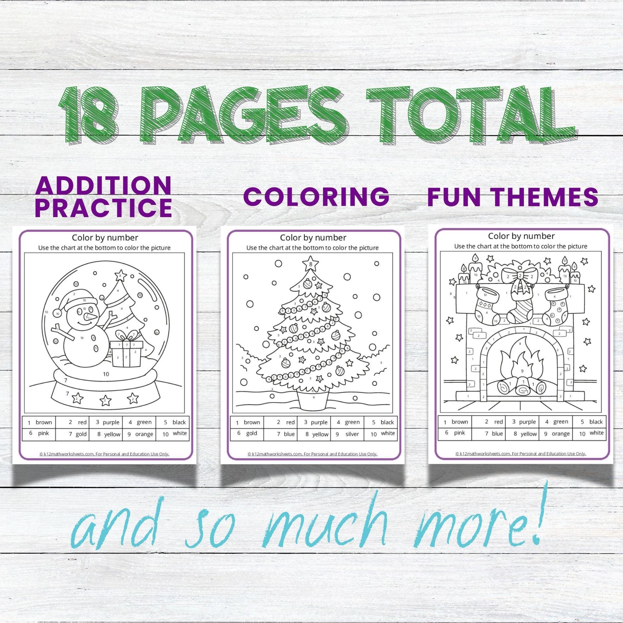 Christmas Color by Number Printable Math Activity for Kindergarten 1st ...