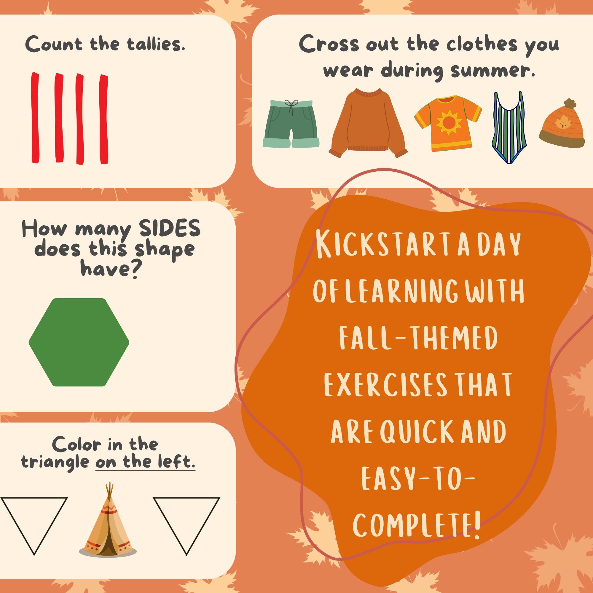November Kindergarten Kickstart Corner Fall Printable Worksheet ...