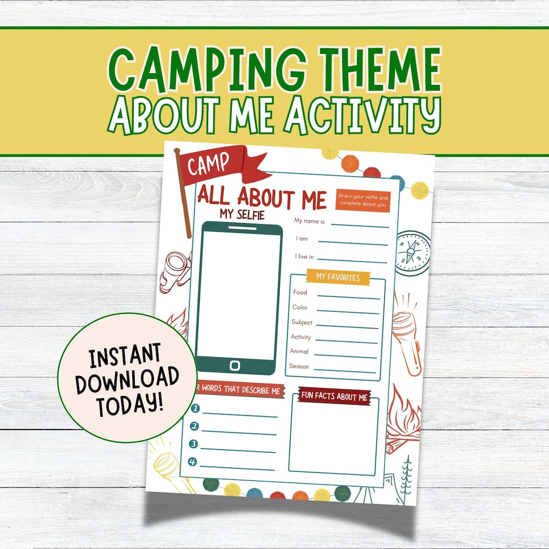 Camping Theme All About Me Printable Activity Teacher First Day of ...