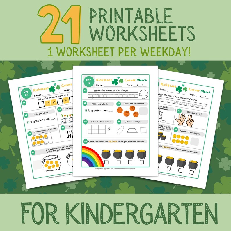 25 Kindergarten Math Worksheets for March - Kickstart Corner, St ...