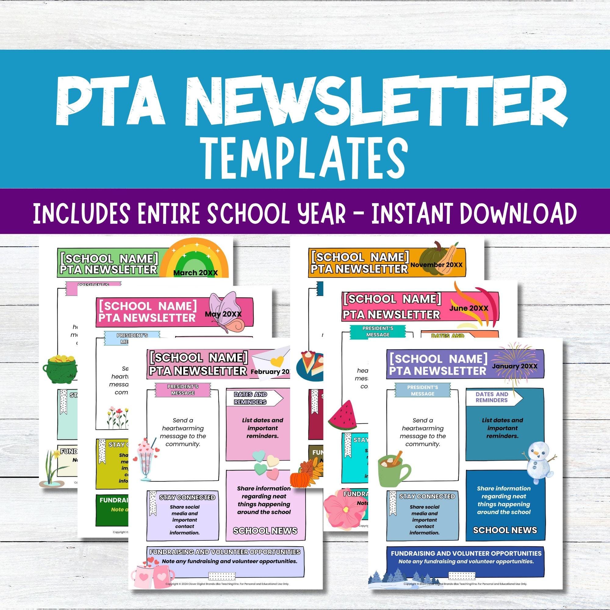 PTA PTO Newsletter Templates | Editable Canva Bundle - Etsy