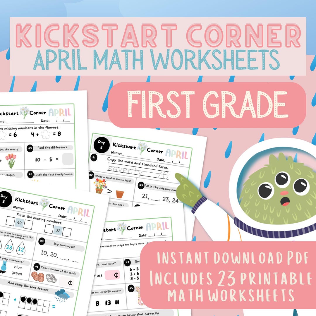 25 1st Grade Math Worksheets for April - Kickstart Corner, Printable ...